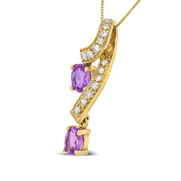 14K Yellow Gold Pink Sapphire and 1/5 Carat Round Diamond Pendant ...