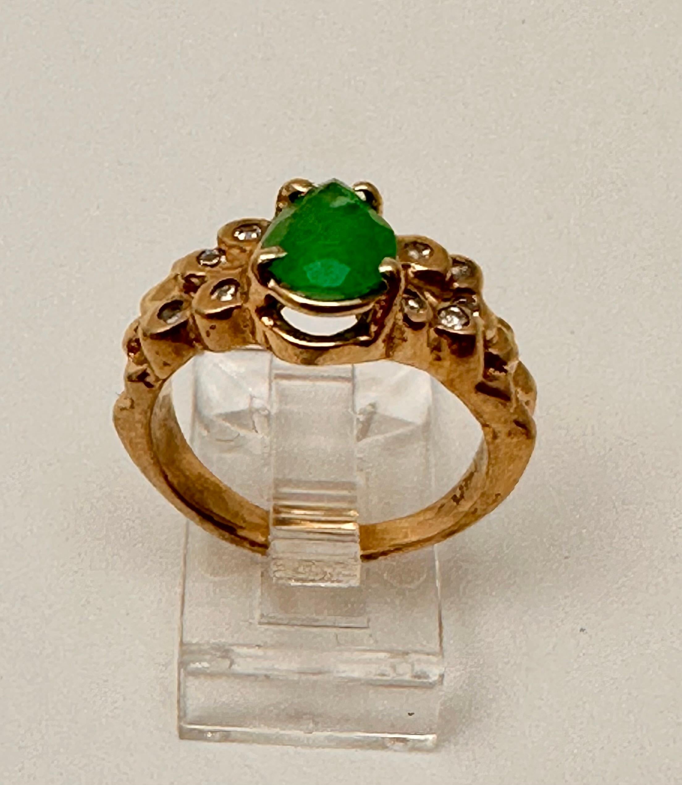 14k Yellow Gold ~ 7mm x 9mm Pear/Teardrop Shaped Emerald Diamond Ring ...