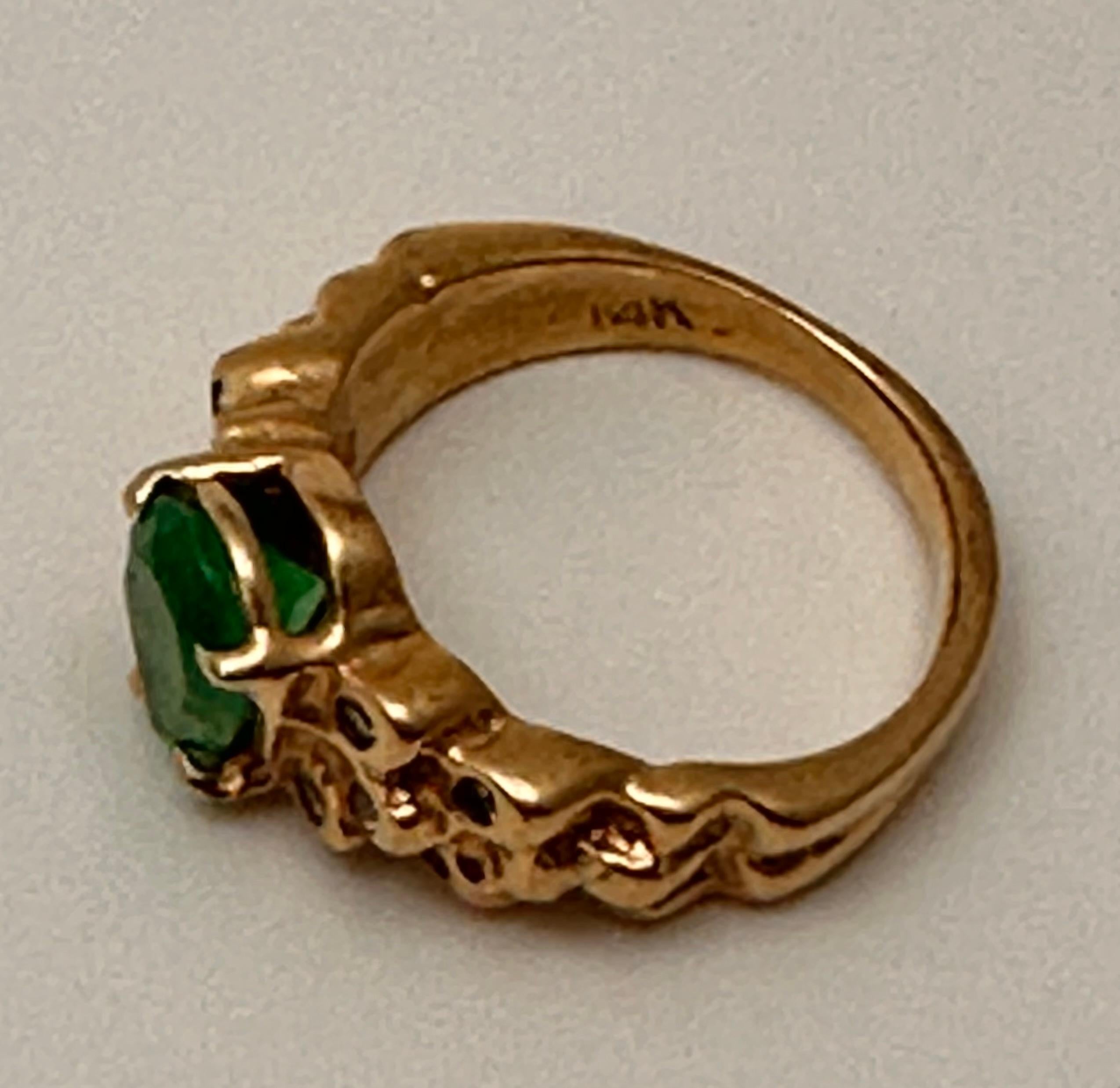 14k Yellow Gold ~ 7mm x 9mm Pear/Teardrop Shaped Emerald Diamond Ring ...