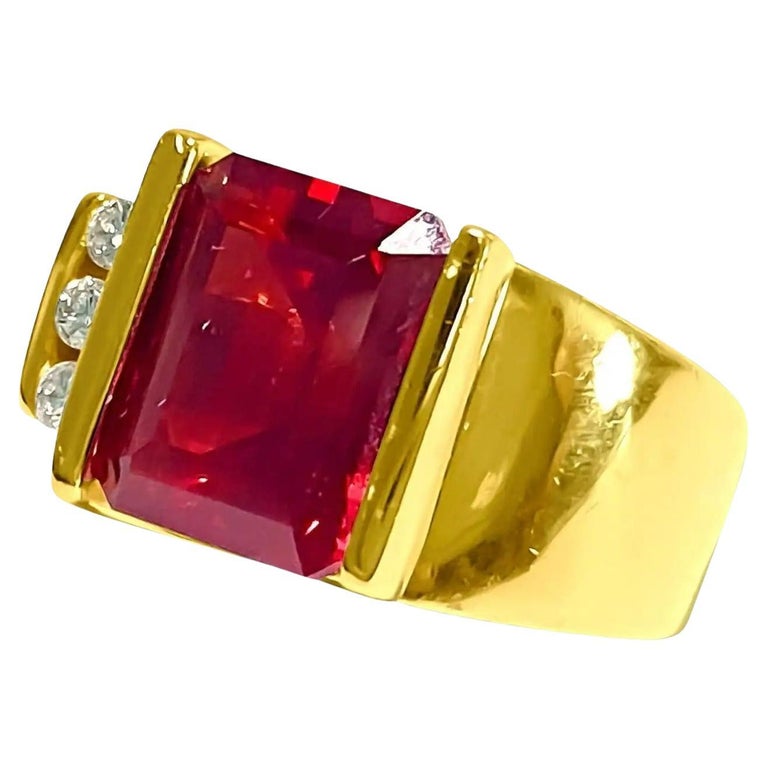 14K Yellow Gold, AAA Natural Red Garnet and Diamond Ladies Ring For ...