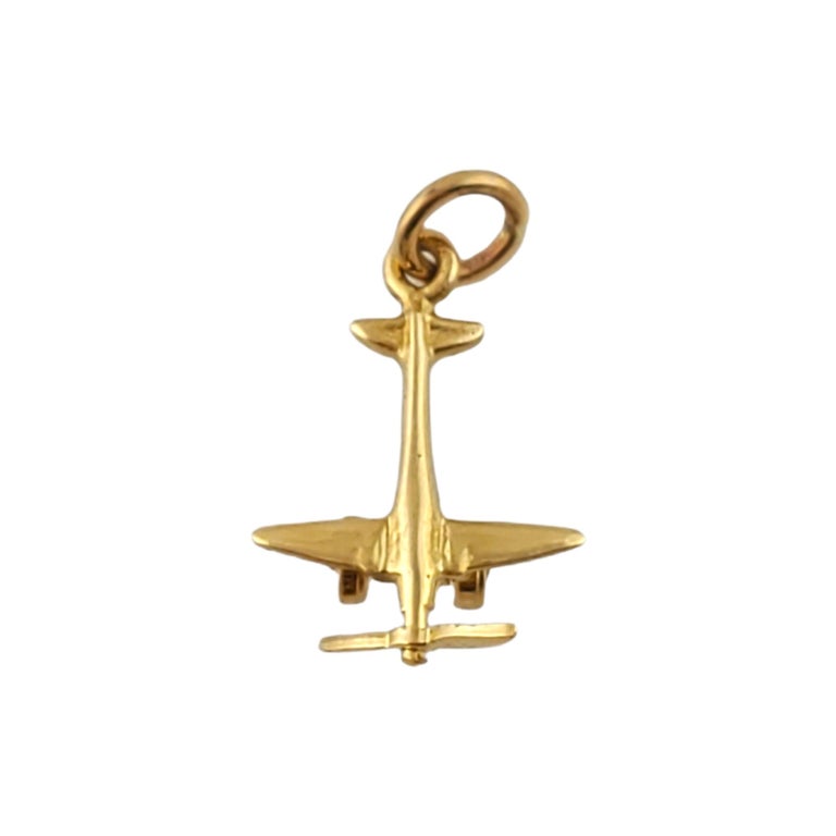 14K Yellow Gold Airplane Charm For Sale at 1stDibs