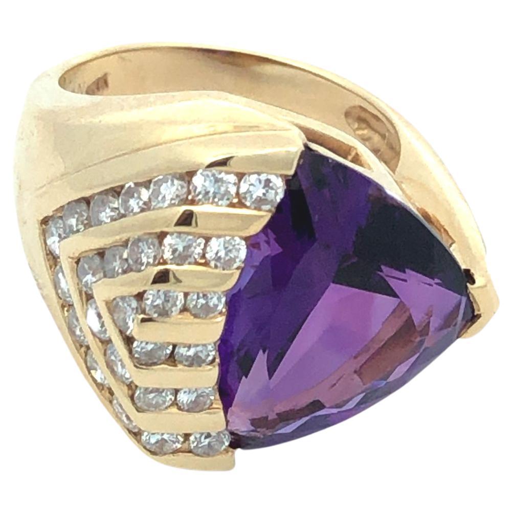 Amethyst Turquoise Yellow Gold Flower Ring at 1stDibs