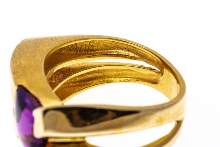 14k Yellow Gold Amethyst Set Contemporary Horizontal Elongated Ring For ...