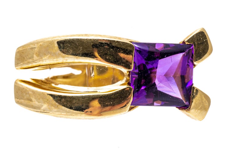 14k Yellow Gold Amethyst Set Contemporary Horizontal Elongated Ring For ...