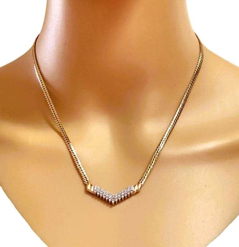 14k Yellow Gold and 1 Carat Diamond Chevron Necklace with Appraisal ...