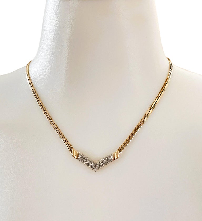 14k Yellow Gold and 1 Carat Diamond Chevron Necklace with Appraisal ...