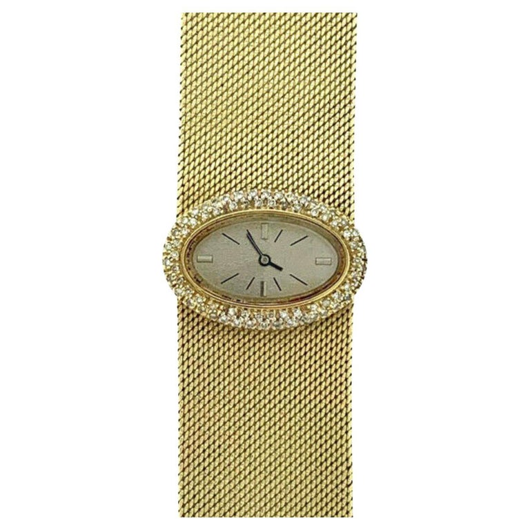 14k Yellow Gold and Diamond Oval Shaped Vintage Ladies Watch For Sale ...