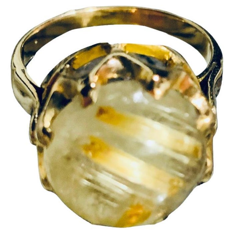 14K Yellow Gold And Gold Rutilated Quartz Cocktail Ring For Sale at 1stDibs