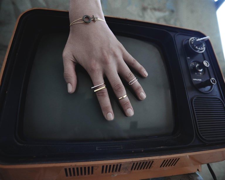 Customizable 14K Yellow Gold Angled Diamond Double Ring For Sale at 1stDibs