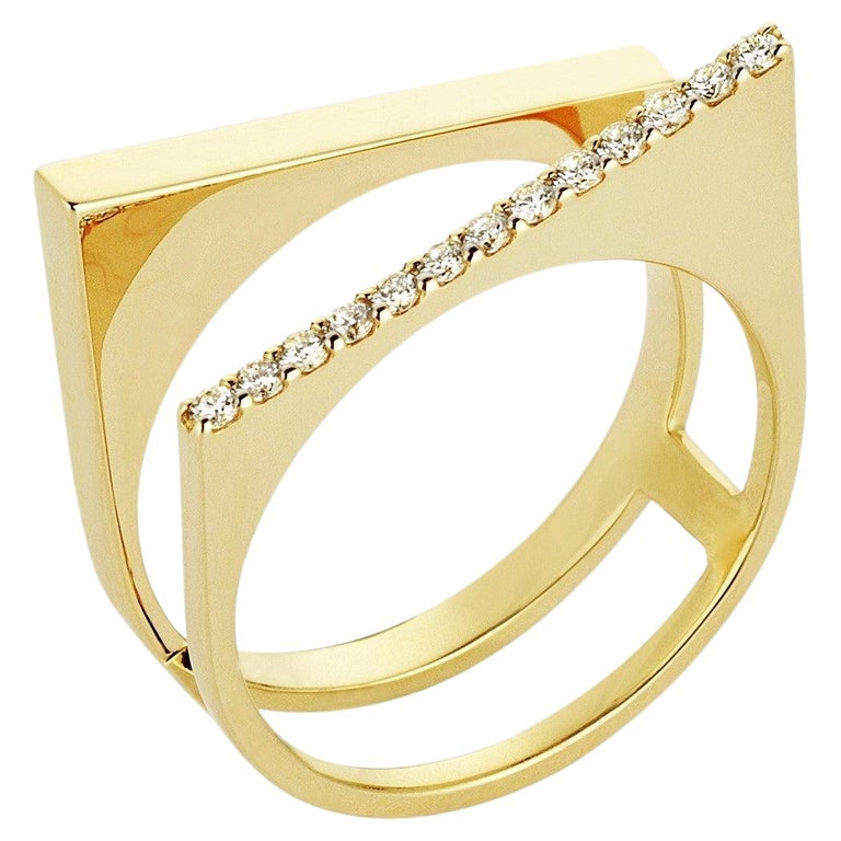 Customizable 14K Yellow Gold Angled Diamond Double Ring For Sale at 1stDibs