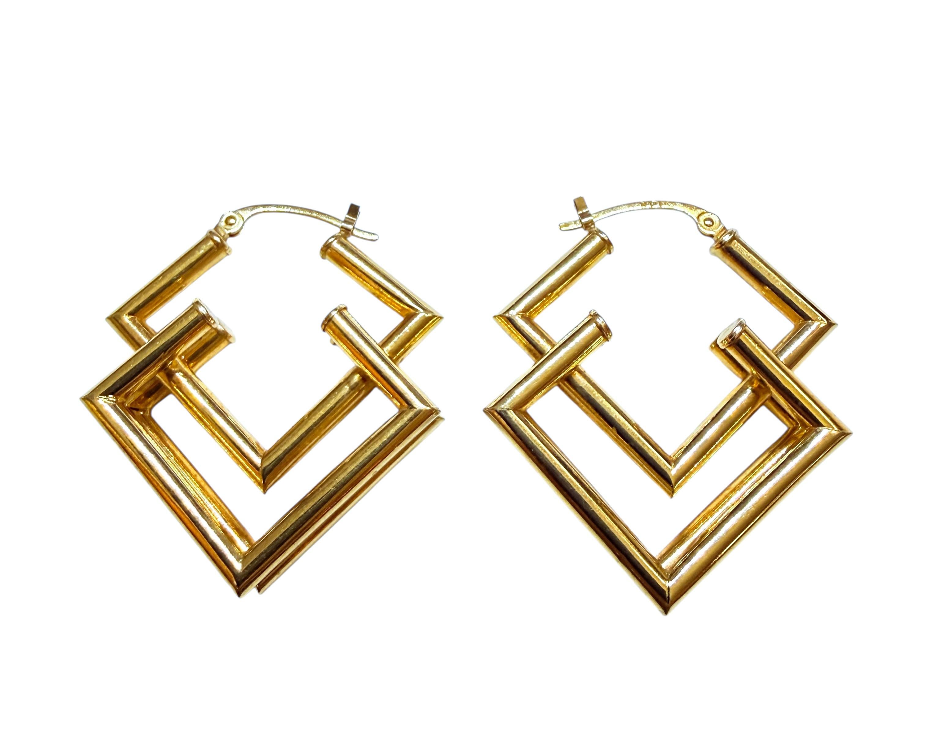 14k Yellow Gold Aurelia Double Geometric Hoop Earrings 1.25 Inches For ...