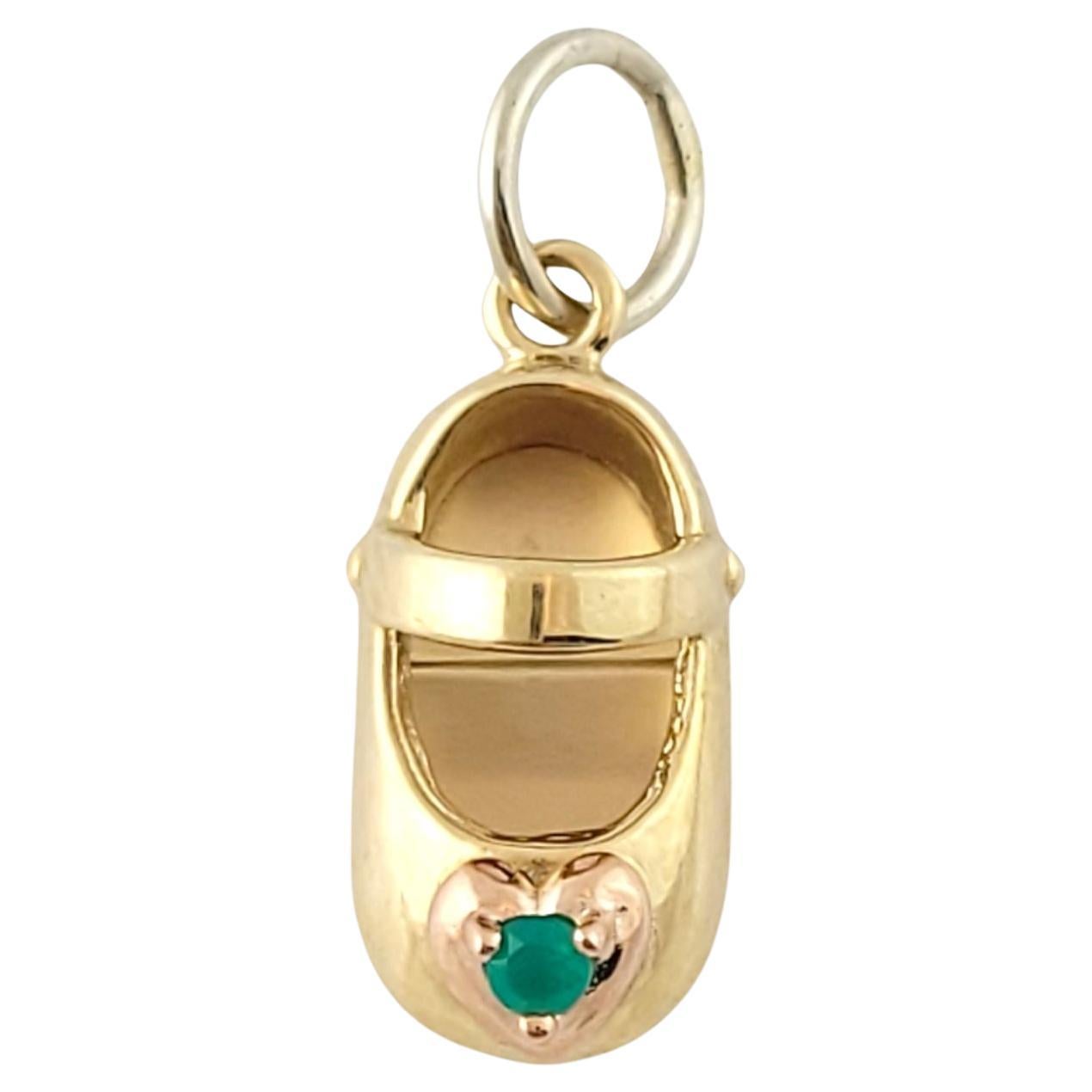 14K Yellow Gold Baby Shoe Charm With Green Faceted Stone For Sale at ...