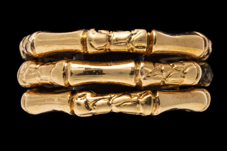 14k Yellow Gold Bamboo Style Pattern Triple Row Band Ring For Sale at ...