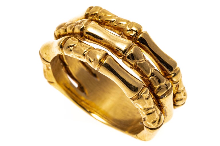 14k Yellow Gold Bamboo Style Pattern Triple Row Band Ring For Sale at ...