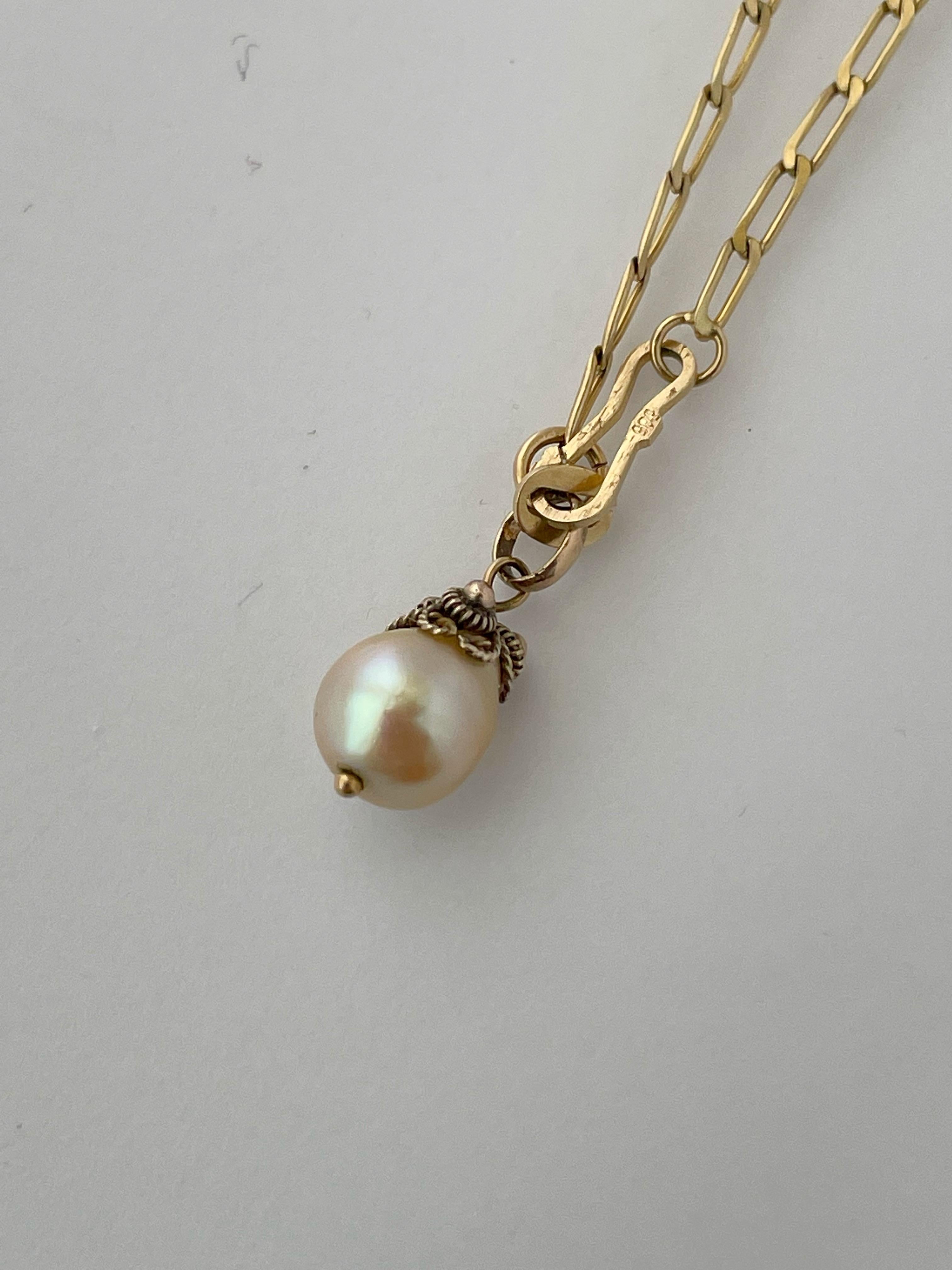 14k Yellow Gold Baroque Pearl Dangle Bracelet at 1stDibs