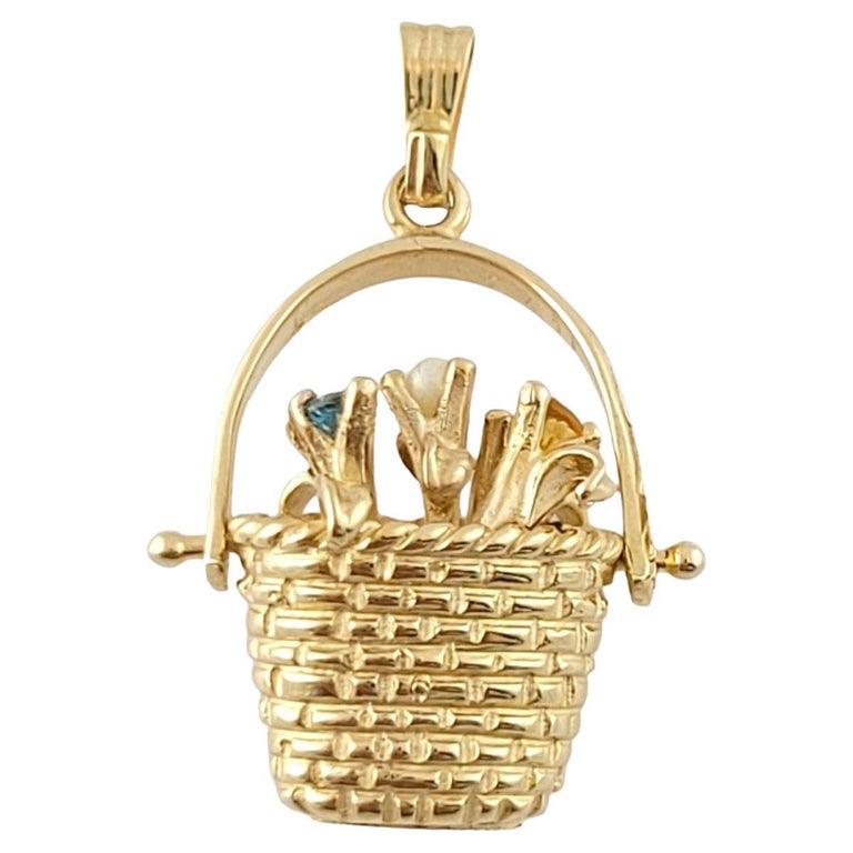 14K Yellow Gold Basket of Flowers Charm For Sale at 1stDibs