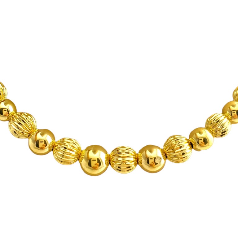 14K Yellow Gold Bead Necklace For Sale at 1stDibs