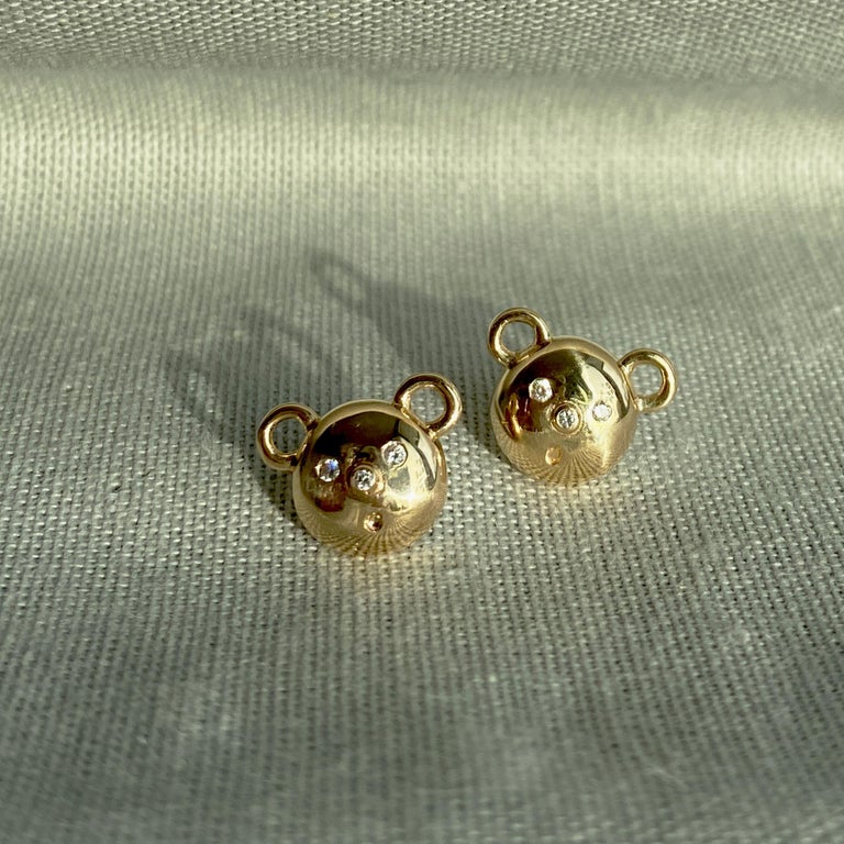 14k Yellow Gold Bear Diamond Stud Animal Earrings Baubou For Sale at ...
