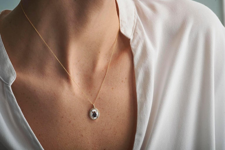 14k Yellow Gold " Begin " Scarab Pendant with Champagne Diamonds For ...