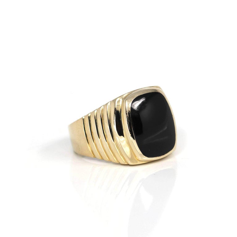 14k Yellow Gold Black Onyx Men's Ring For Sale at 1stDibs