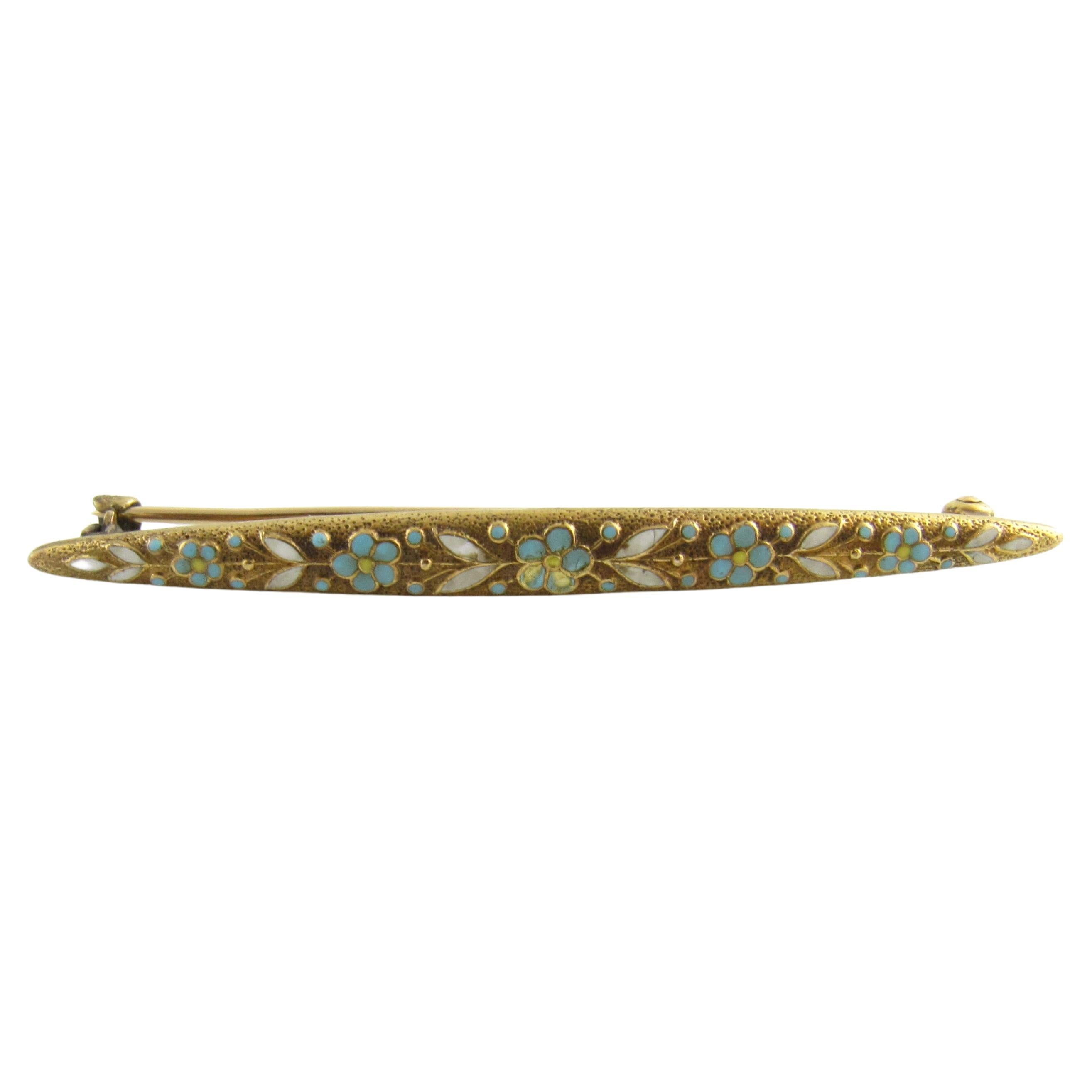 Vintage Blue Enamel and Turquoise Crane Gold Pin at 1stDibs