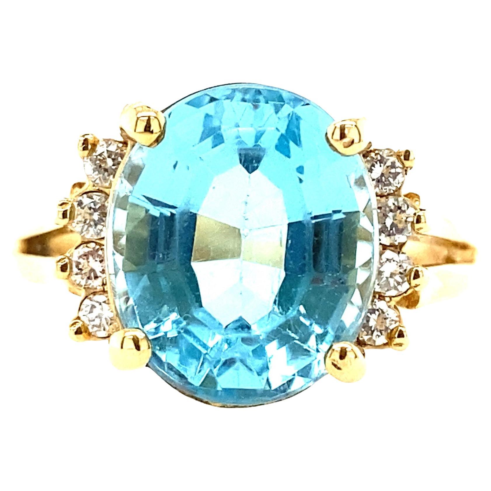 14K Yellow Gold Blue Topaz and Diamond Ring December Birthstone For ...