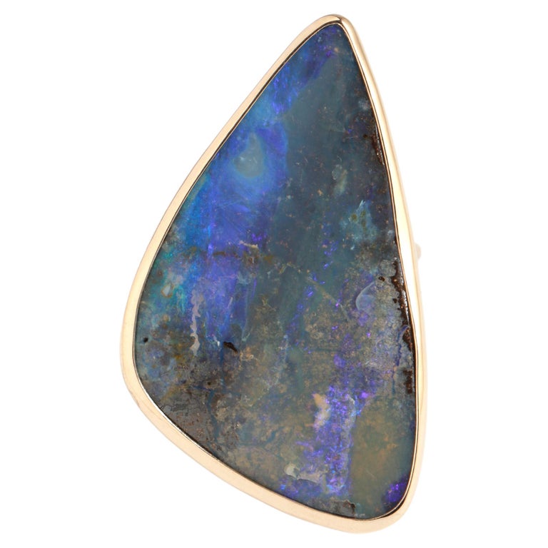 14k Yellow Gold Boulder Opal Freeform Double Band Ring For Sale at 1stDibs