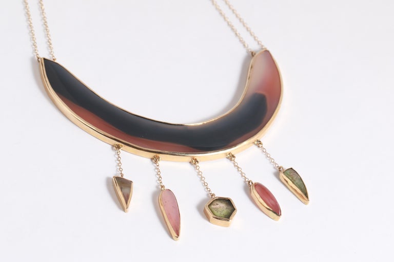 14k Yellow Gold Brazilian Agate Collar Necklace with Multistone Details ...