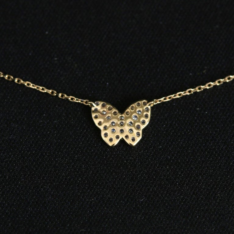 14K Yellow Gold Butterfly Diamond Necklace For Sale at 1stDibs