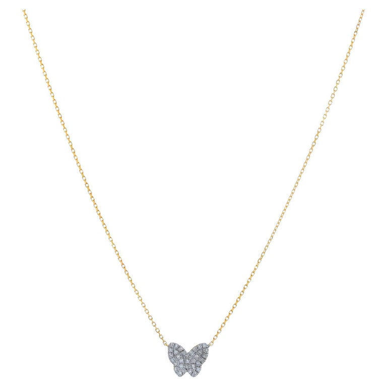 14K Yellow Gold Butterfly Diamond Necklace For Sale at 1stDibs