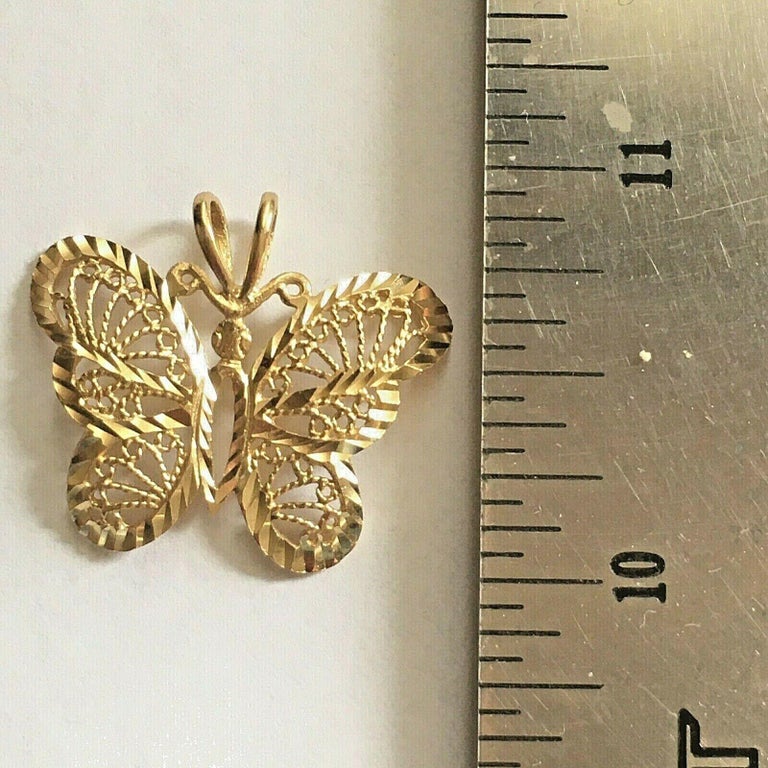 14k Yellow Gold Butterfly Filigree Necklace Pendant Charm 2.4 Gram For ...