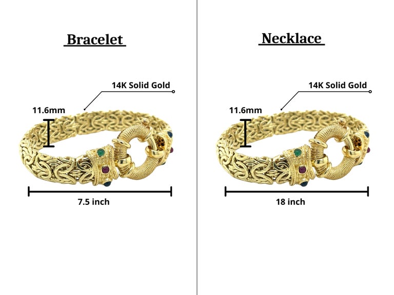 14k Yellow Gold Byzantine Gold Chain Bracelet and Necklace Set For Sale ...