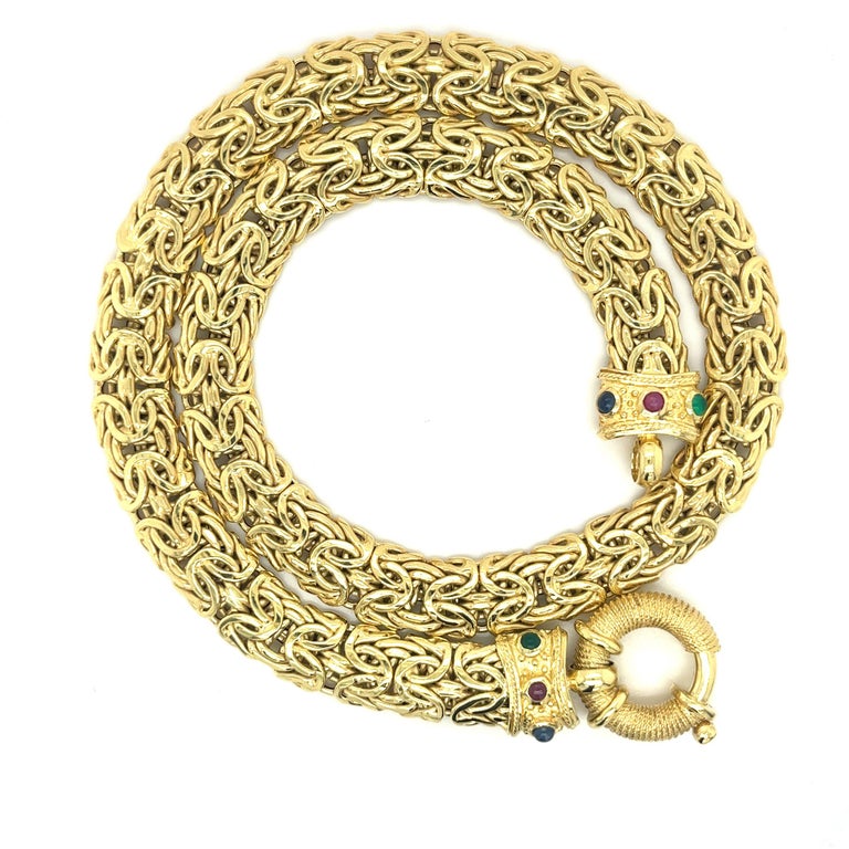14k Yellow Gold Byzantine Gold Chain Bracelet and Necklace Set For Sale ...