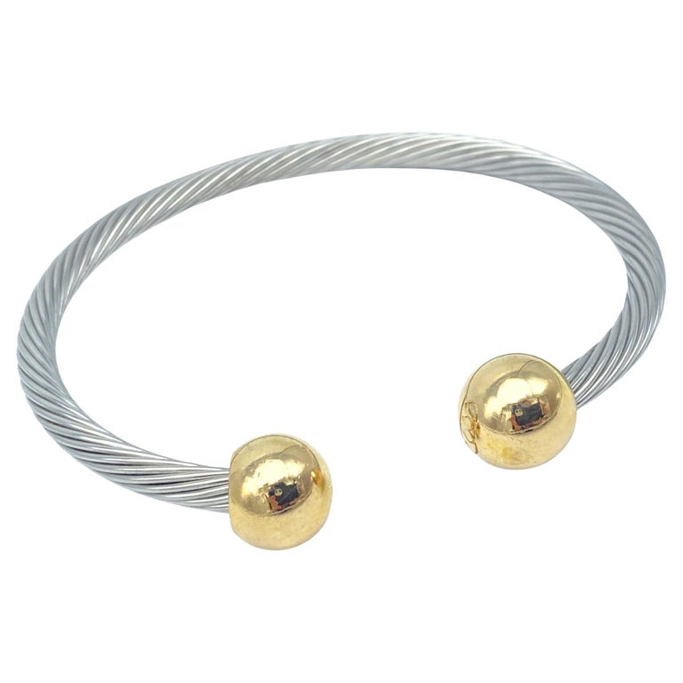 14k Yellow Gold Cable Wire Bracelet Ball Accents For Sale at 1stDibs