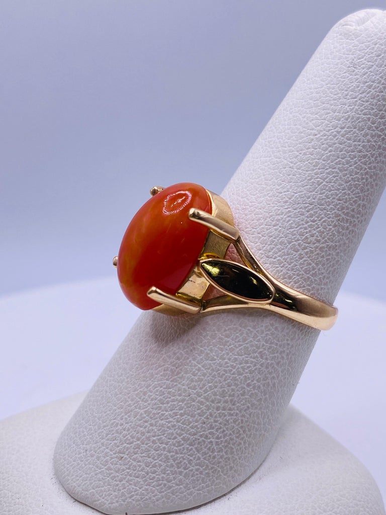 Cabochon Cut Fire Opal Yellow Gold Ring For Sale at 1stDibs