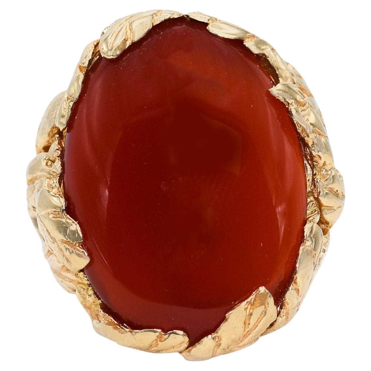 14K Yellow Gold Carnelian Stone Floral Ring, 17.6gr For Sale at 1stDibs