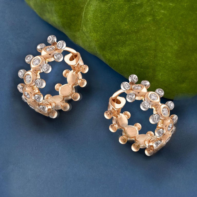 14k Yellow Gold Caterpillar Diamond Hinged Hoop Insect Earrings Baubou ...