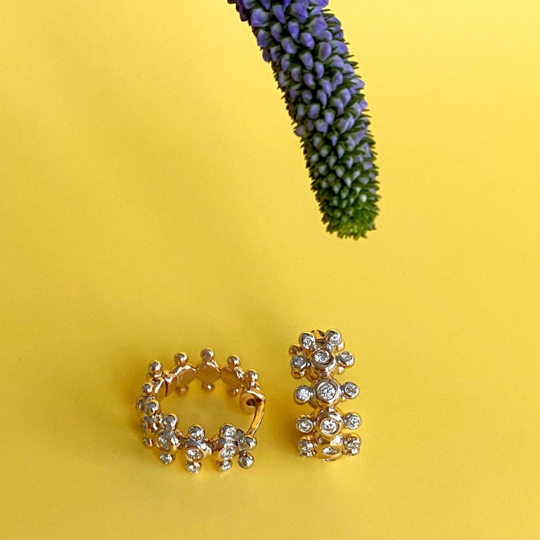 14k Yellow Gold Caterpillar Diamond Hinged Hoop Insect Earrings Baubou ...