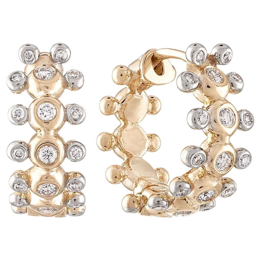14k Yellow Gold Caterpillar Diamond Hinged Hoop Insect Earrings Baubou ...
