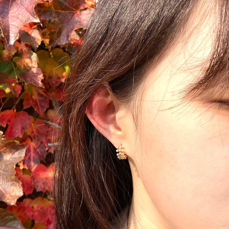 14k Yellow Gold Caterpillar Diamond Hinged Huggie Hoop Insect Earrings ...