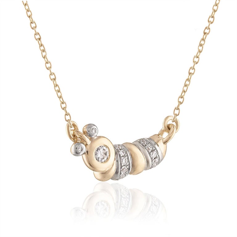 14k Yellow Gold Caterpillar Diamond Pave Insect Necklace Baubou For ...