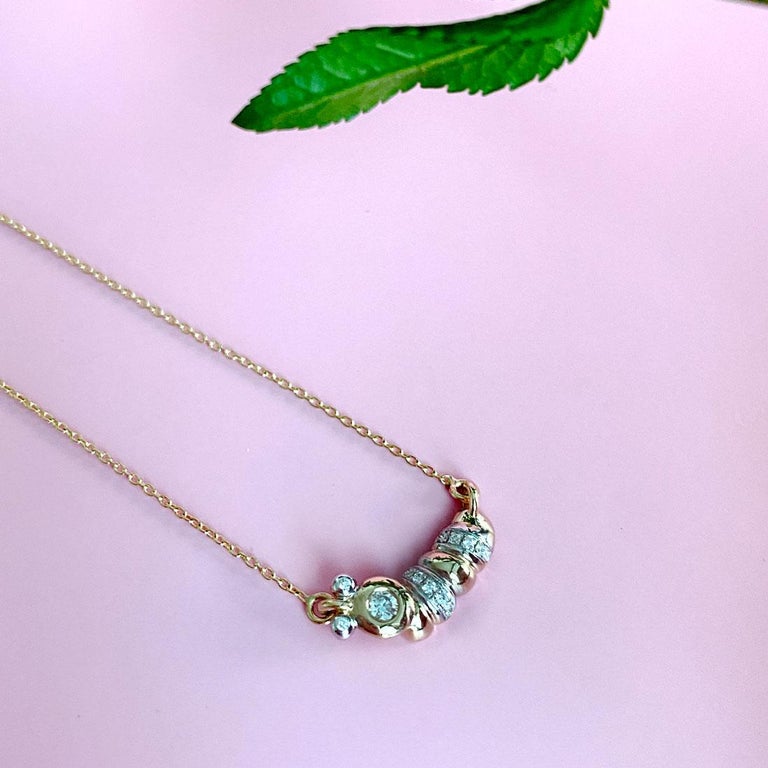 14k Yellow Gold Caterpillar Diamond Pave Insect Necklace Baubou For ...