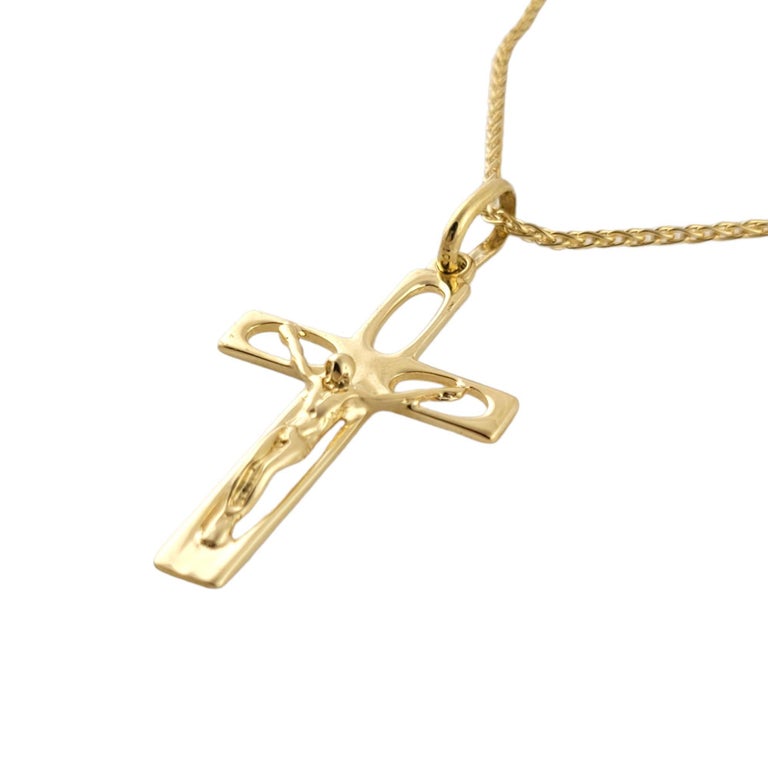 14k Yellow Gold Chain and Cross For Sale at 1stDibs