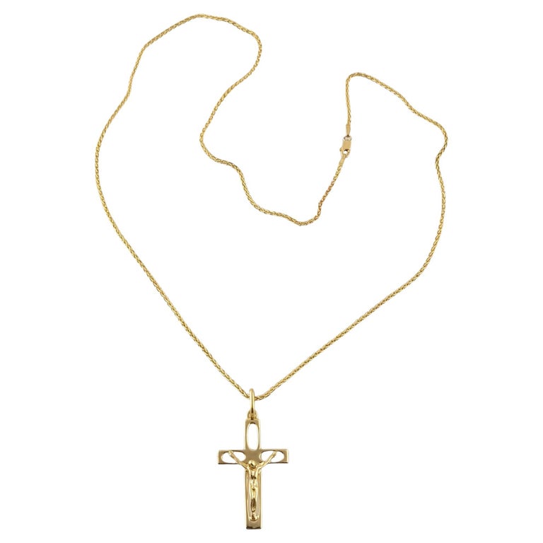 14k Yellow Gold Chain and Cross For Sale at 1stDibs