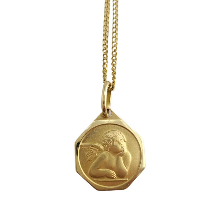 14K Yellow Gold Chain with Guardian Angel Pendant at 1stDibs