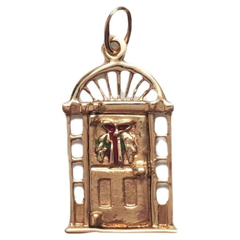 14K Yellow Gold Christmas Door Charm For Sale at 1stDibs