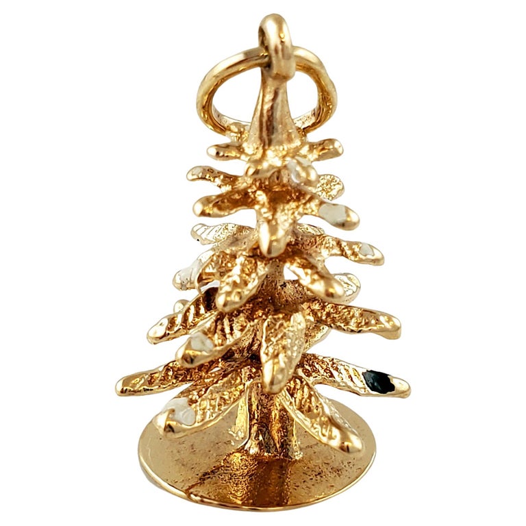 14K Yellow Gold Christmas Tree Charm Pendant at 1stDibs