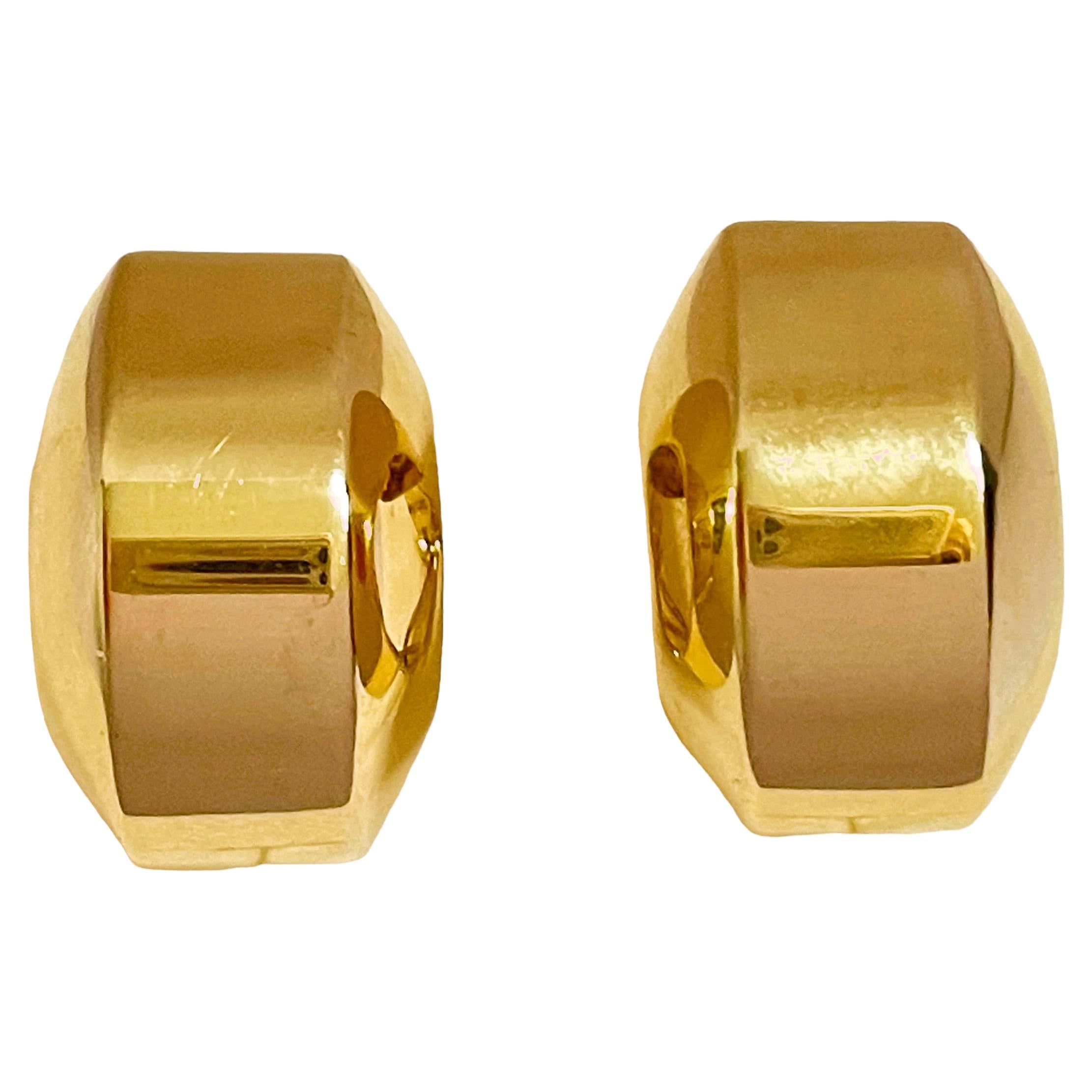 14k Yellow Gold Chunky Earrings with Omega Backs Signed by Maker For ...