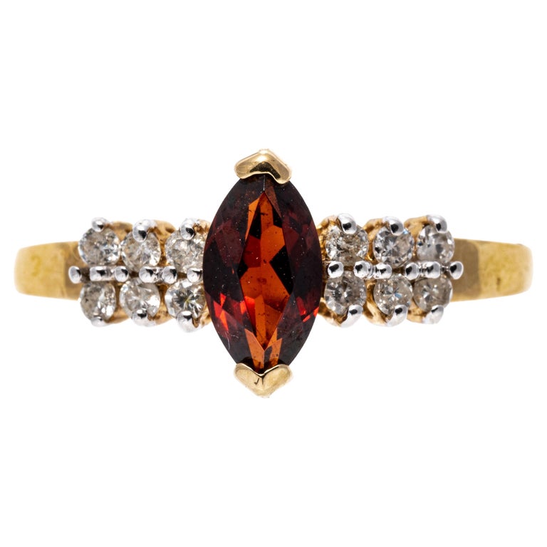 14k Yellow Gold Classic Marquise Garnet and Diamond Ring For Sale at ...