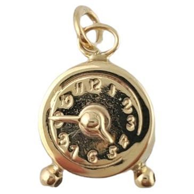 14K Yellow Gold Clock Charm With Mechanical Dial For Sale at 1stDibs